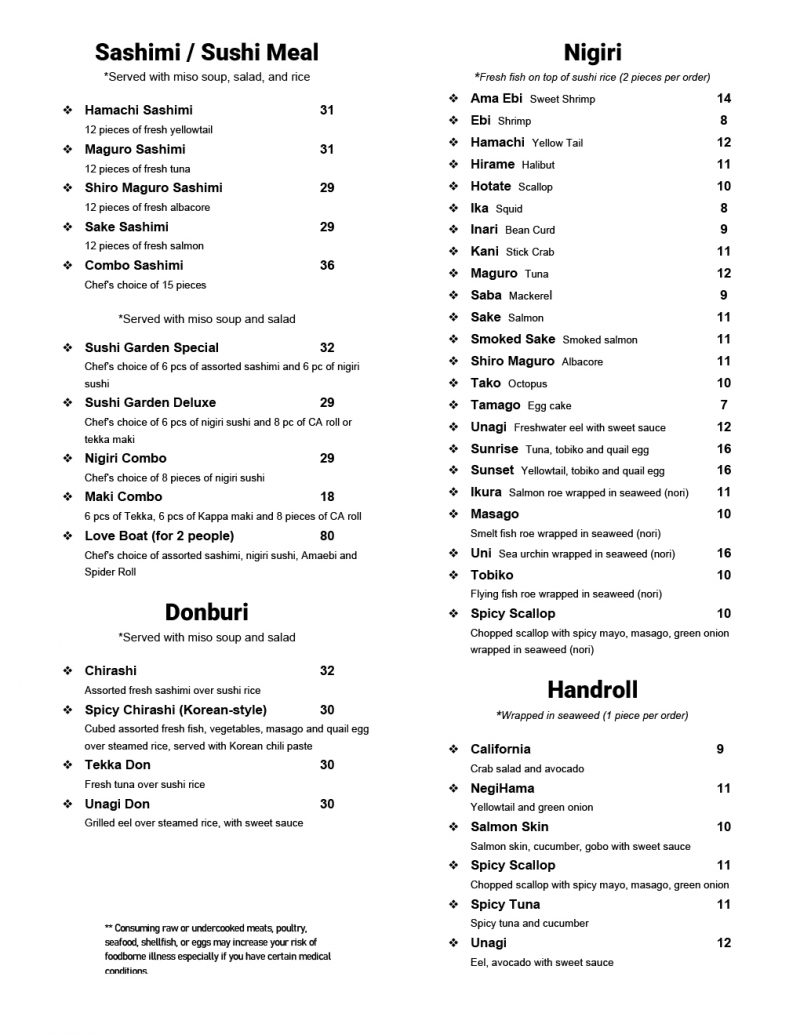 Sushi Garden Modesto Menu